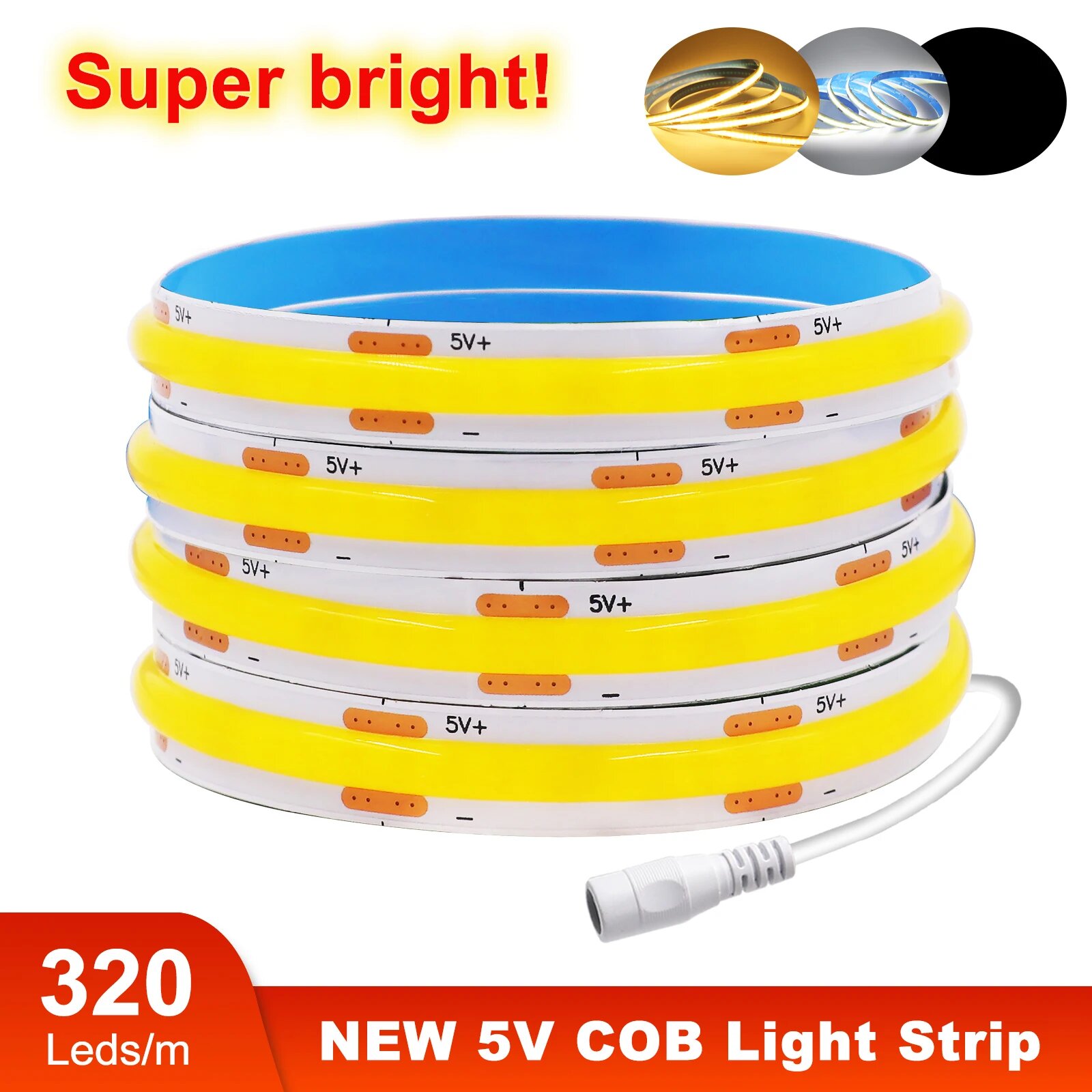 5 В USB/DC/2Pin светодиодная лента COB самоклеящаяся гибкая лента для ТВ-фона освещения 3000K/6000K 1-5 м светодиодная гирлянда для домашнего декора
