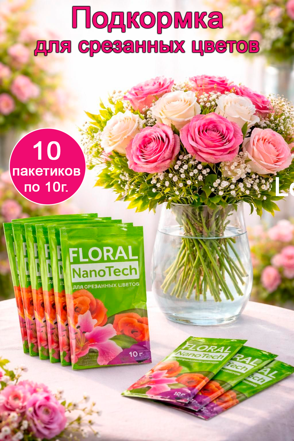 Подкормка для срезанных цветов FLORAL NanoTech, 10г. 10шт.