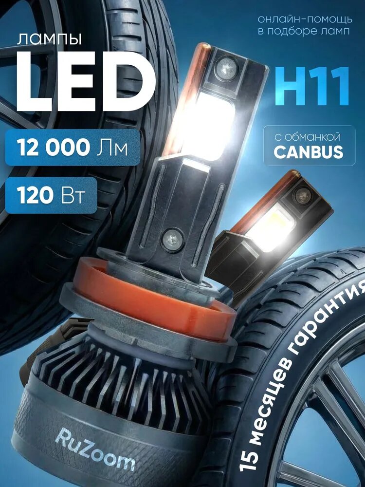 Led лампы h11 светодиодные для автомобильные с мини линзой RuZoom