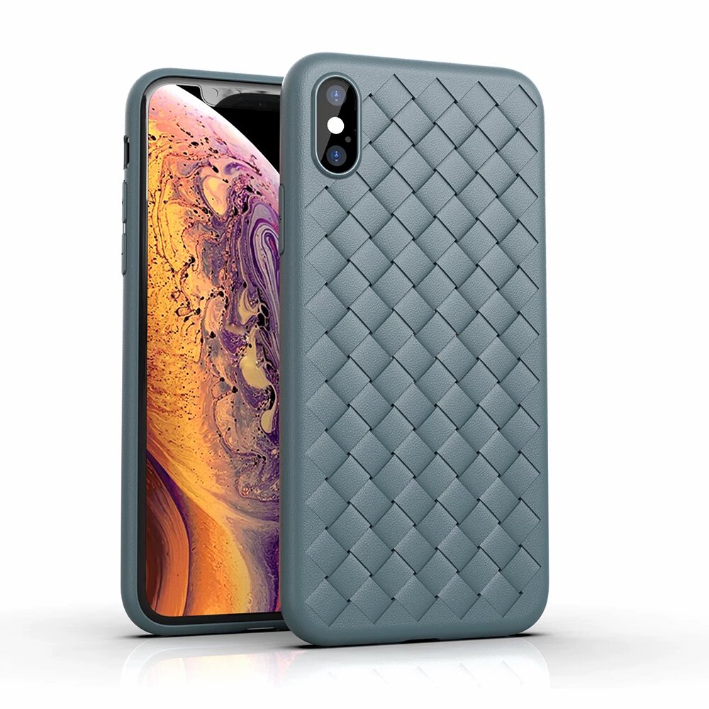 Чехол для iPhone XS из фальшивой кожи с вязаным узором, кремово-серый, тонкий и дышащий для защиты мобильного устройства