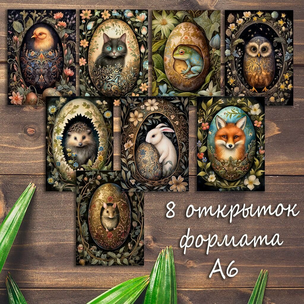 Большой набор открыток Животные, 8 штук