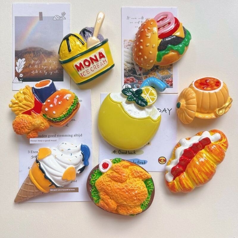 Набор для рисования 8 шт. мороженое и курица, 2D белые заготовки, 12 цветов, 2 кисти, магнитный клей и лак