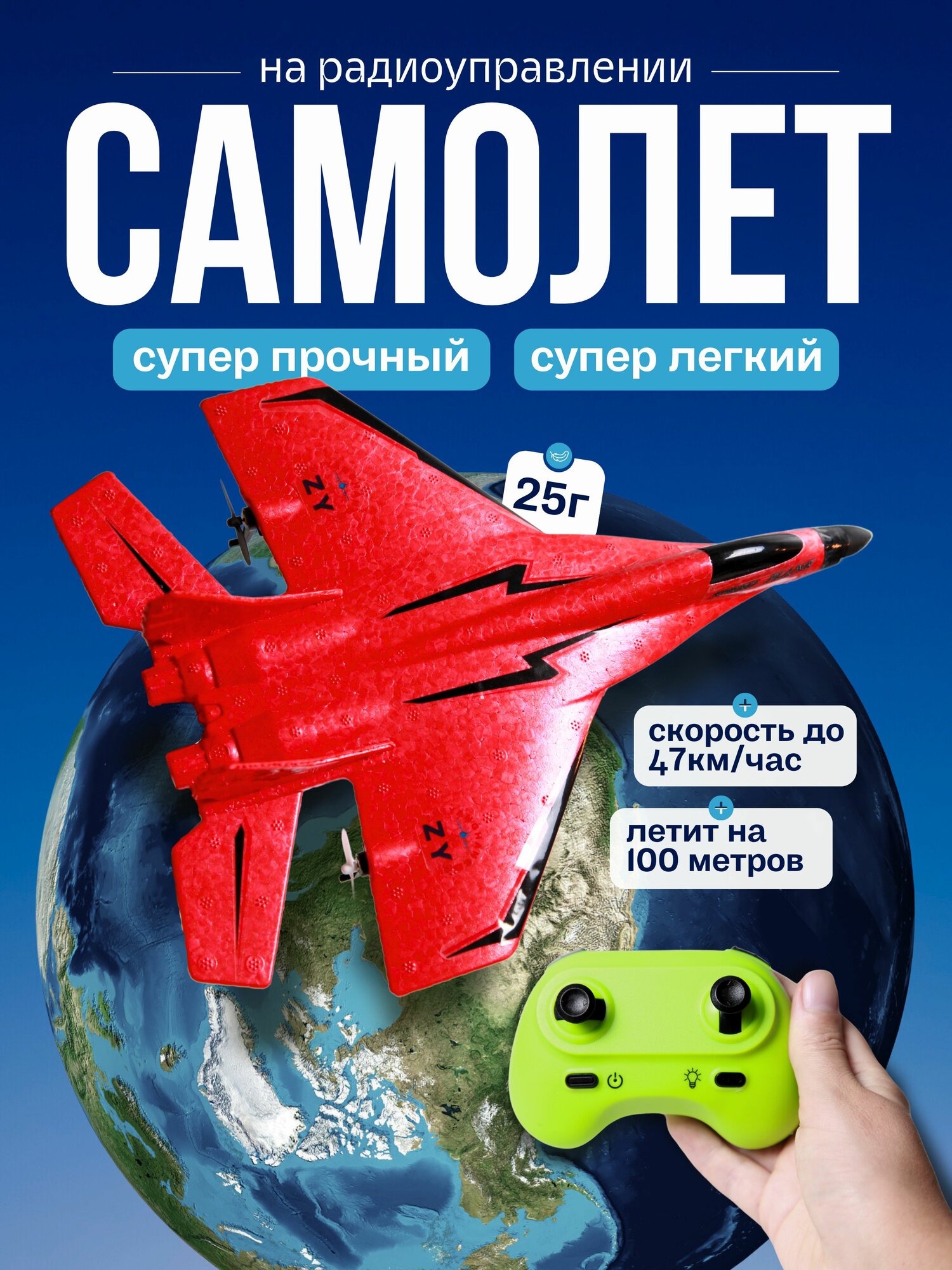 Самолет на радиоуправлении. Истребитель с дистанционным управлением. Летающая игрушка для мальчика на пульте управления