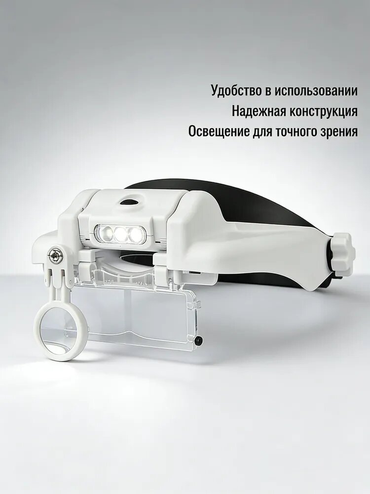 Лупа-очки с подсветкой MG82000M Налобная бинокулярная лупа для косметологии и ремонта