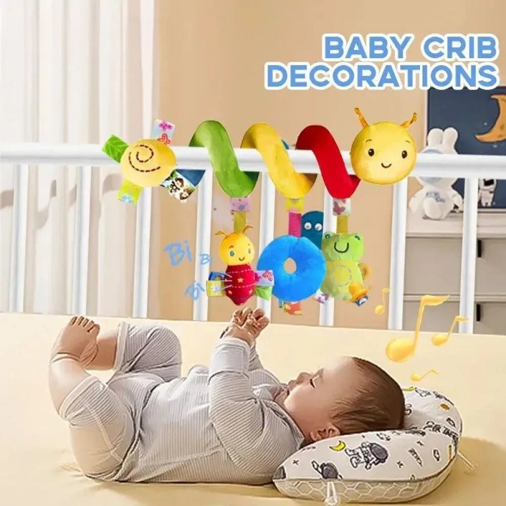 Подвесная игрушка Спираль гусеница 0+ для кроватки и коляски. Мягкая погремушка подойдет для малышей в период роста.