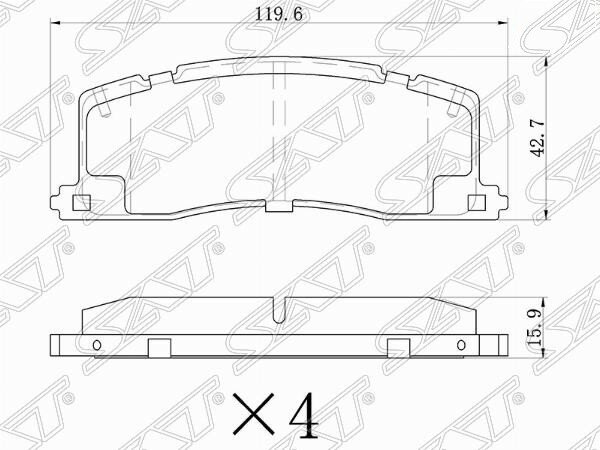 Колодки тормозные сзади SAT ST-04466-28011 Toyota Estima 90-99 / Estima Emina 92-99