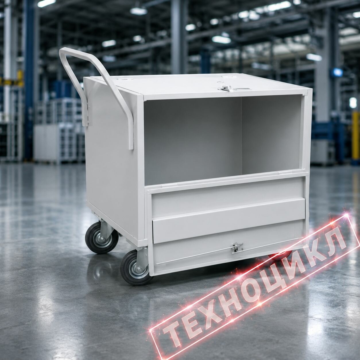 Тележка для денег средняя с двумя крышками техноцикл, 670х560х730 мм, металлическая, на колесах