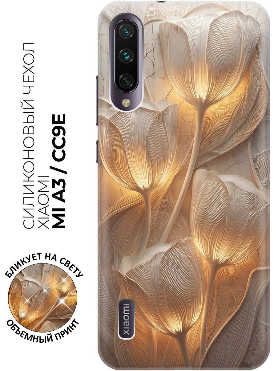Силиконовый чехол на Xiaomi Mi A3 / CC9e с принтом "Тюльпаны на бежевой стене"