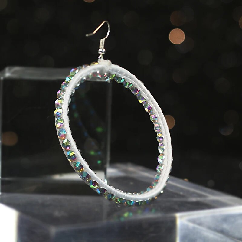 Серьги кольца с кристаллами, Цвет: 2pc