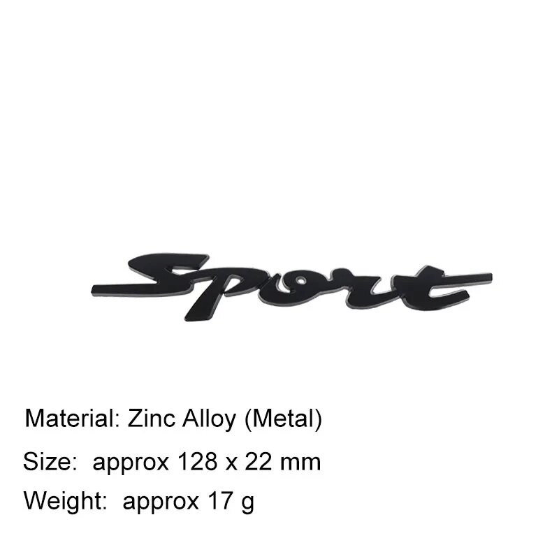 3D логотип SPORT, Zinc Alloy, 128x22mm, 17g, s-black
