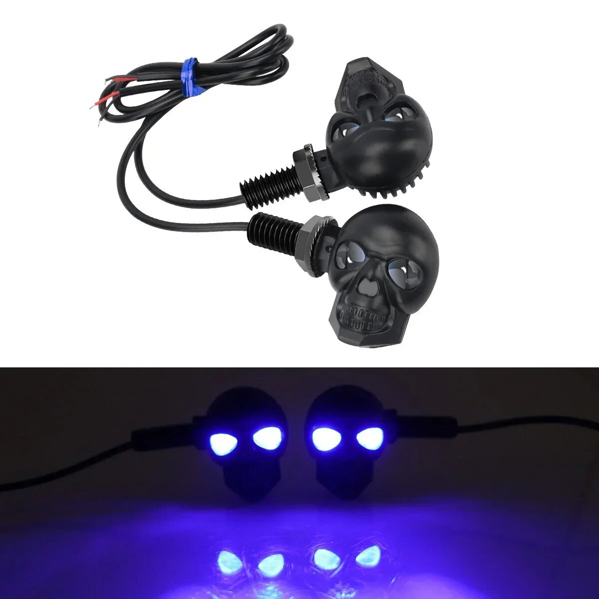 Мото череп LED фара синяя, 1/2 шт