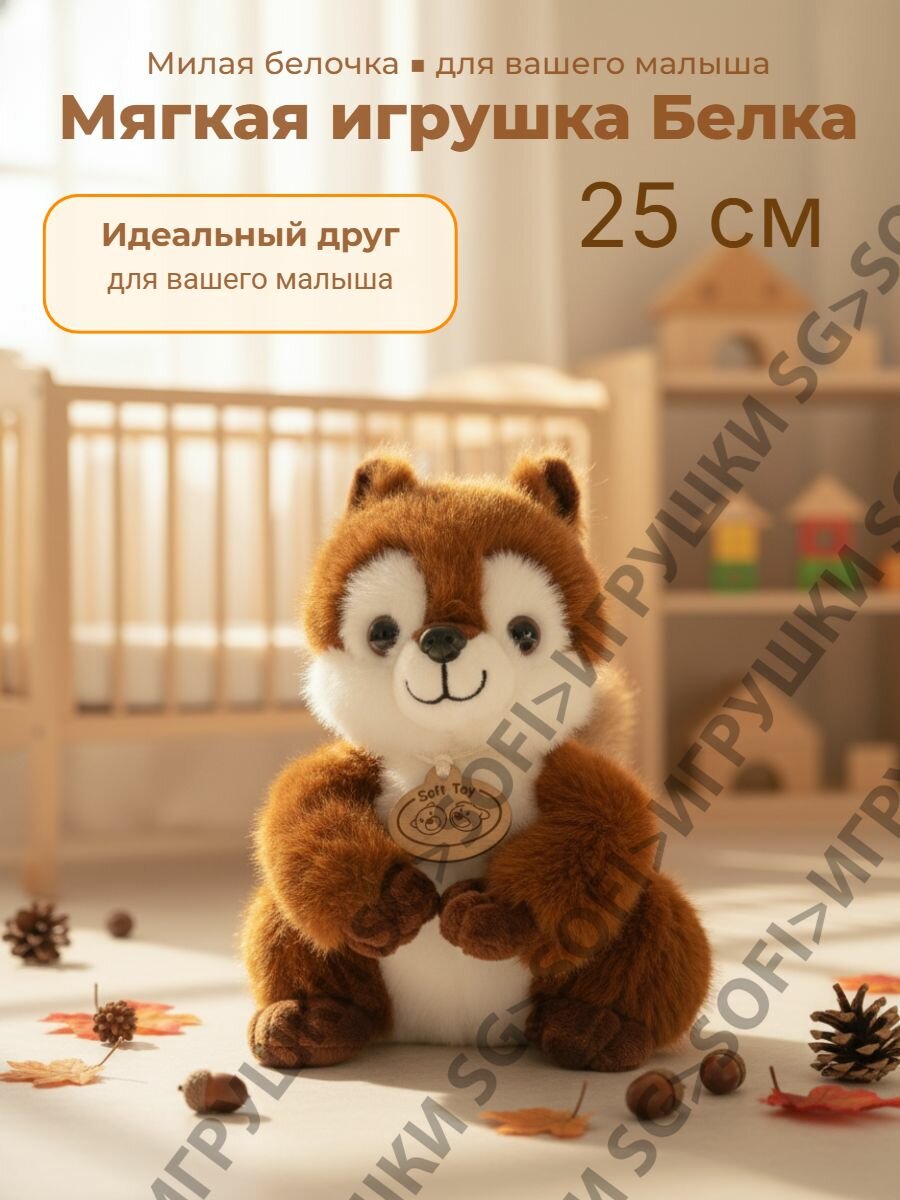 Мягкая игрушка -Забавная Белка . 23 см. рыжая.