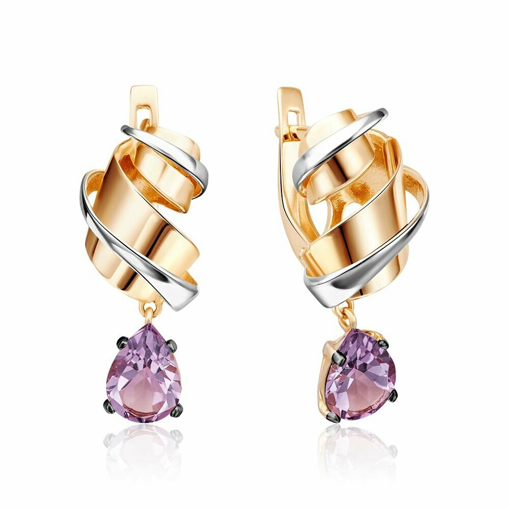 Серьги с подвесками, красное золото, 585 проба, аметист