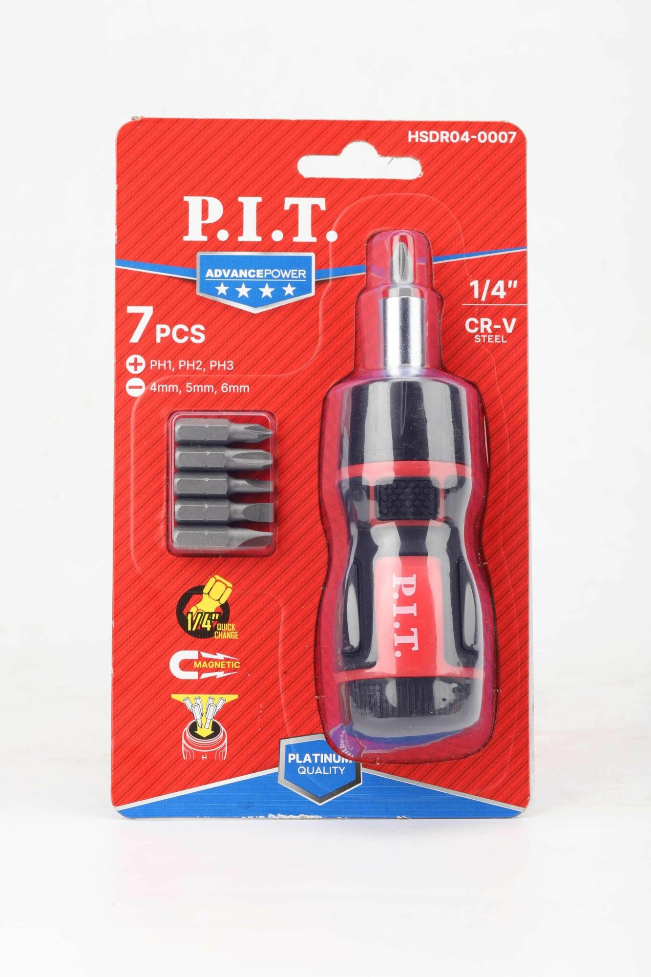 Набор бит с рукояткой P.I.T. ADVANCE HSDR04-0007 (7шт, рукоятка с трещоткой, биты 6 шт, блистер)