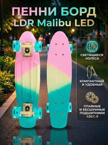 Скейтборд пенни борд LDR Malibu LED для детей / подростков со светящимися колесами