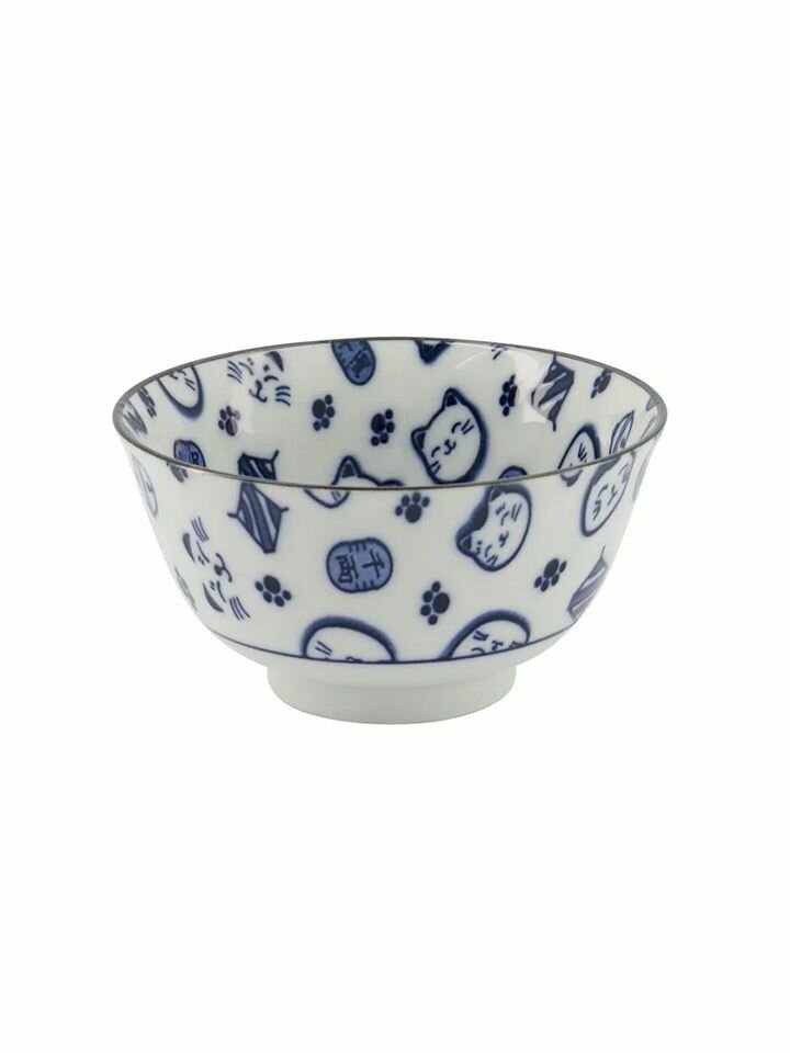 Салатник фарфоровый TOKYO DESIGN Kawaii Lucky Cat Neko, 300 мл, 12,7 см, белый/синий
