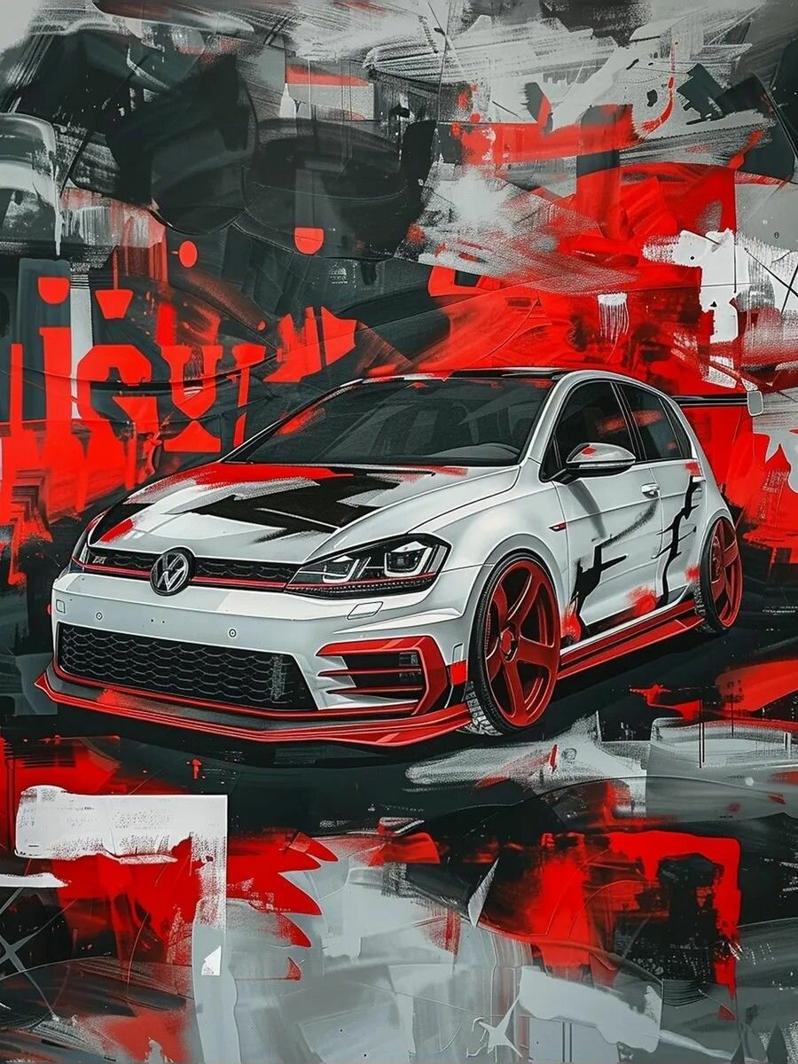 Постер 60х90 см. Авто - VW Golf GTI рисунок