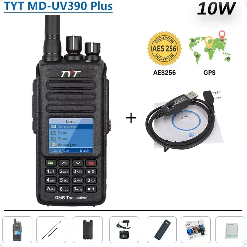 TYT MD-UV390 Plus рация DMR цифровая рация 5Вт/10Вт GPS AES256 шифрование опциональный IP67 водонепроницаемый VHF UHF 3000 ЖК-дисплей MDUV390 рация