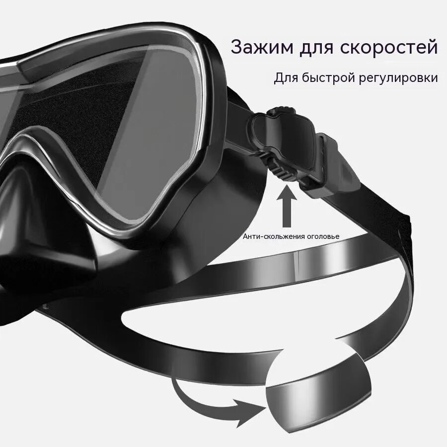 Маска для дайвинга и снорклинга с панорамным обзором 180°, зеленый, универсальный размер — фото 1