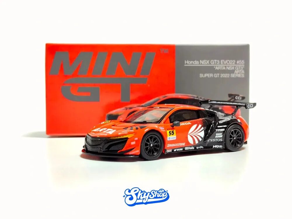 Машинка металлическая модель MINI GT 1:64 #485 Honda NSX GT3 EVO22 #55 ARTA 2022 Super GT Series