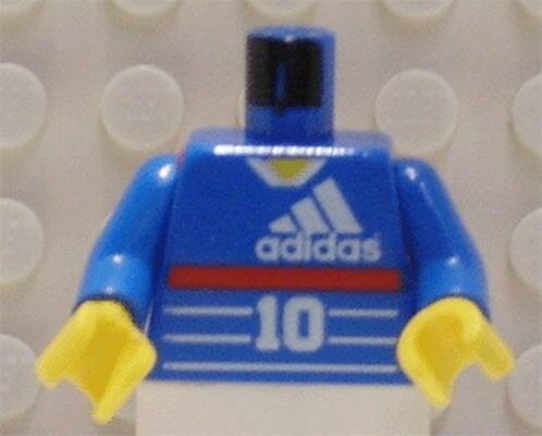 Деталь Lego 973px26c01 Torso Soccer Adidas Logo, Red Stripe, Number 10, Zidane on Back Pattern / Blue Arms / Yellow Hands