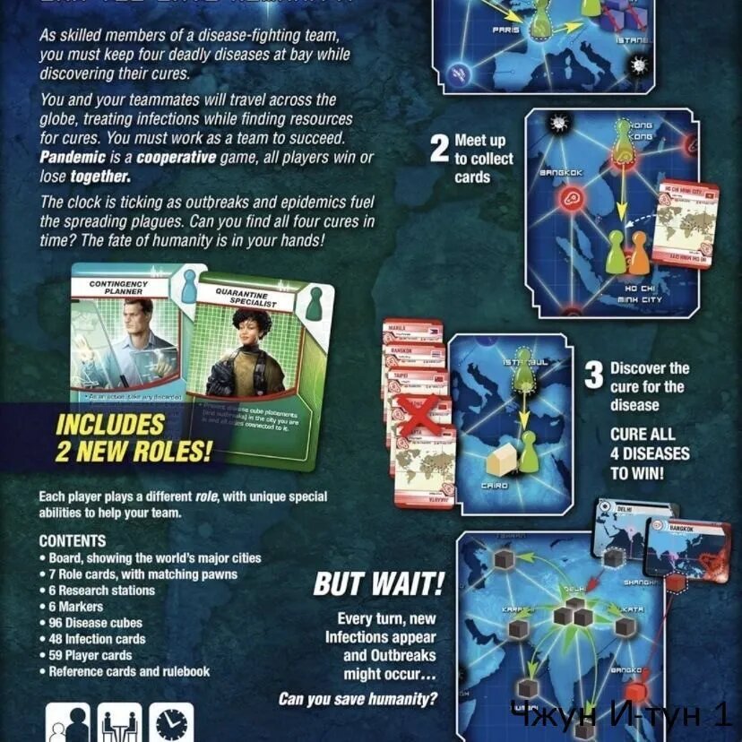 Настольная игра "Пандемия" (Pandemic) для семьи, кооперативная, с элементами стратегии — фото 1