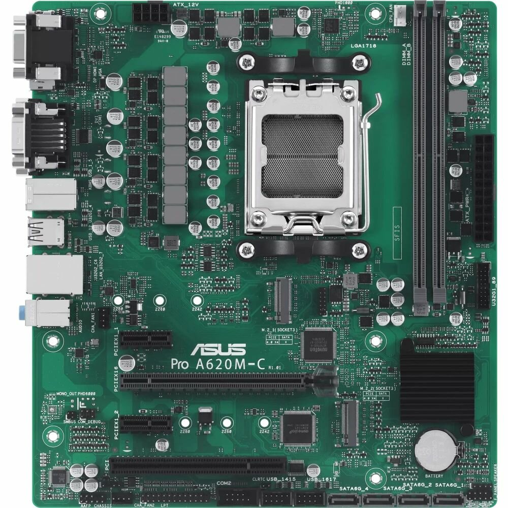 Материнская плата ASUS Pro A620M-C-CSM, AM5, AMD A620, 2xDDR5, 4xSATA, 2xM.2 PCIe 4.0 x4, 1xPCIe 4.0 x16, 2xPCIe x1, 1xRJ45 1GbE, 1xUSB 3.2 Gen 2