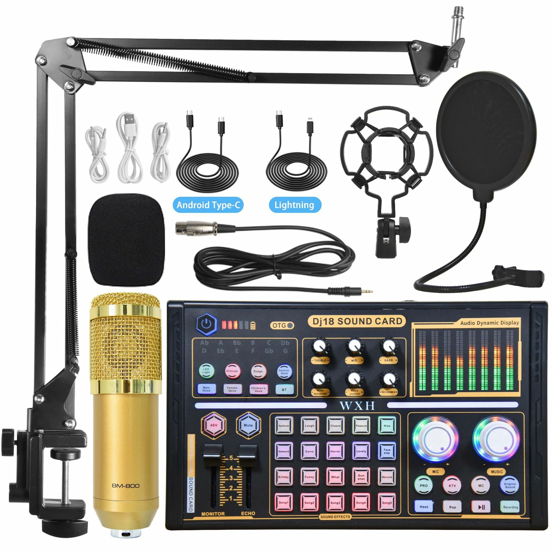 5V Золото-золотой комплект микрофона BM800 и звуковой карты Dj18 для платформ прямого эфира