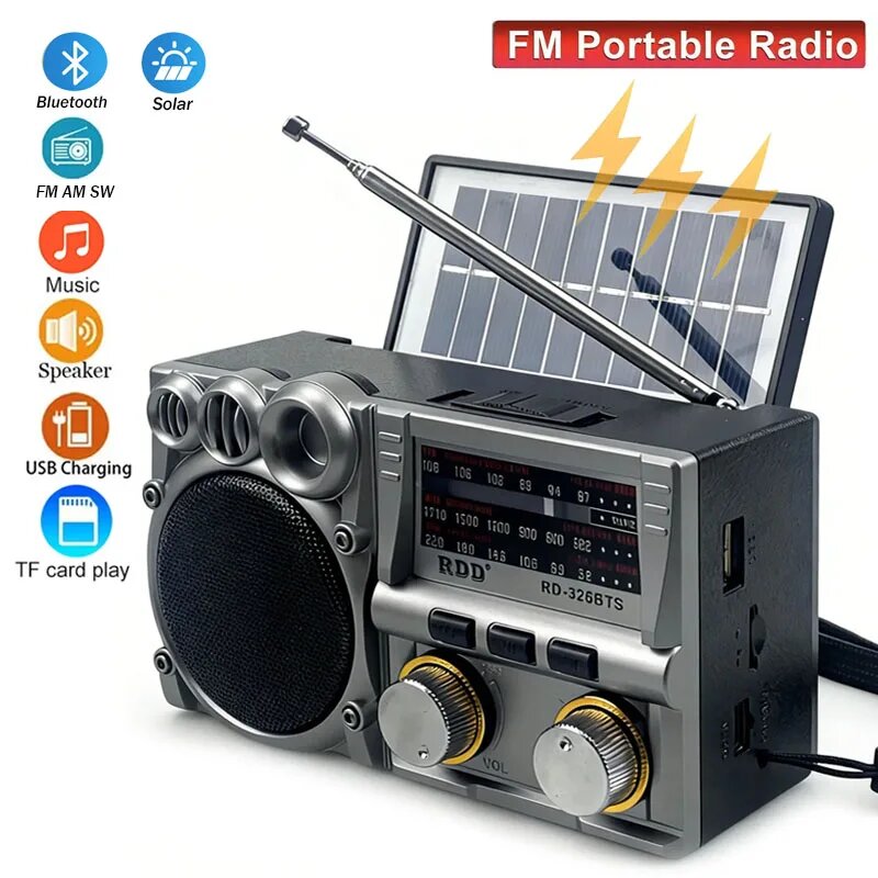 Портативный FM AM SW Радио Солнечный радиоприемник Bluetooth Динамик TF Карта USB накопитель MP3 Музыкальный плеер Аккумуляторная батарея
