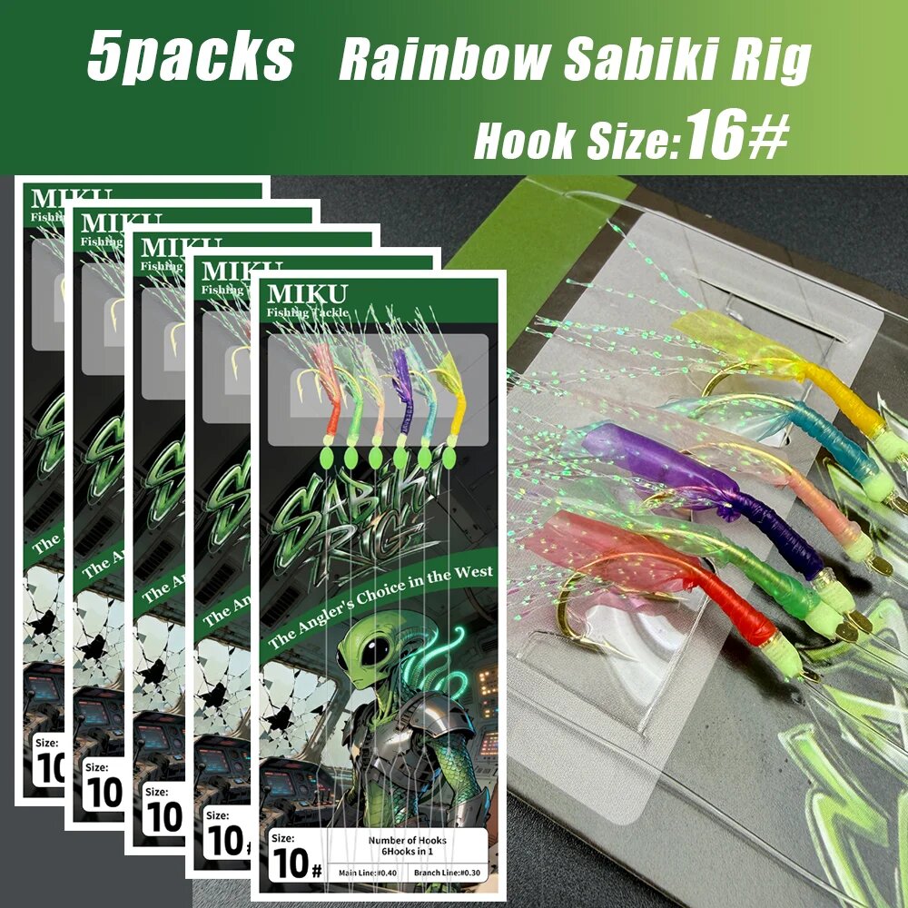 Rainbow Sabiki Rig, 5 шт, Hook Size 16