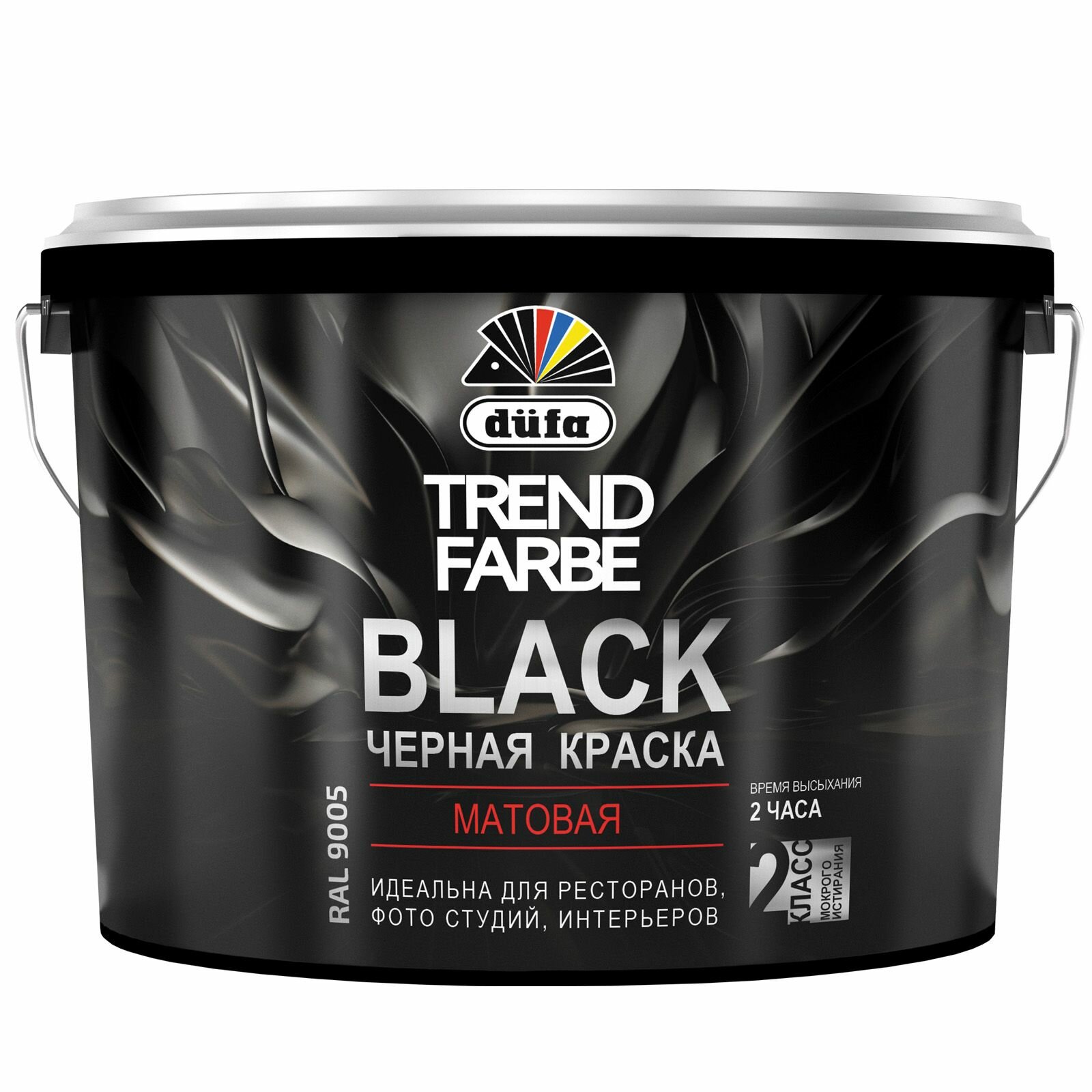 Краска для стен и потолков водно-дисперсионная Dufa Trend Farbe Black матовая черная 10 л