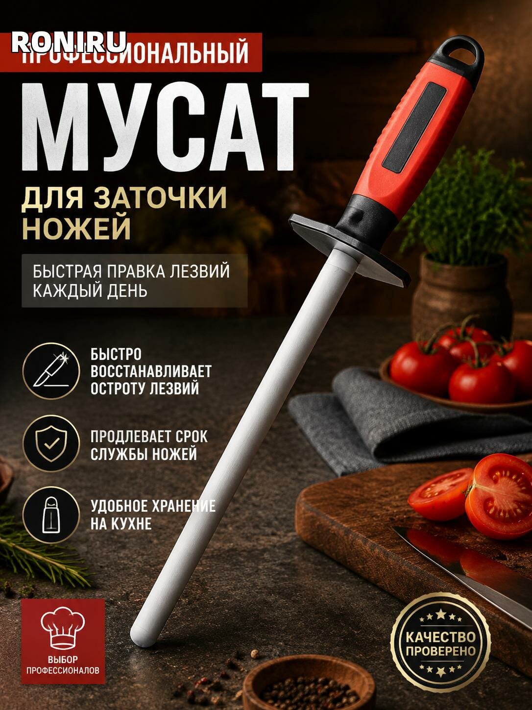 Мусат для заточки ножей — профессиональный кухонный мусат для быстрой правки лезвий и удобного хранения на кухне