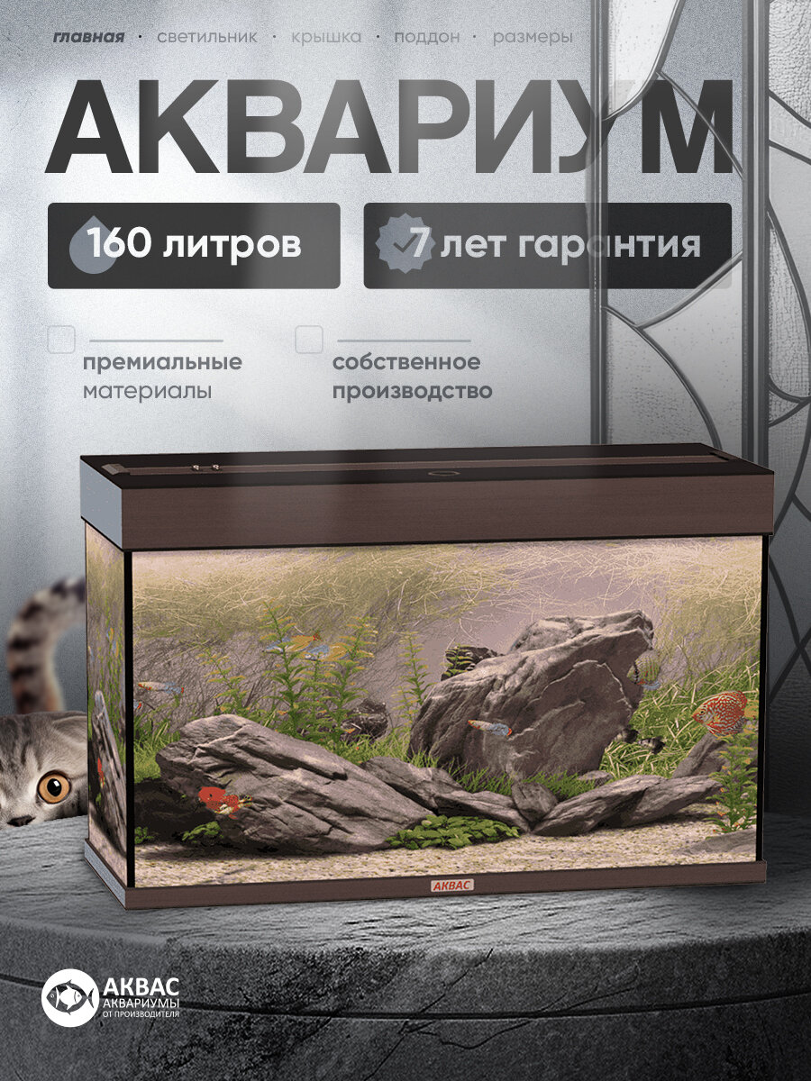 Аквариум 160 литров с крышкой и освещением, (91*36*58 см) Аквас
