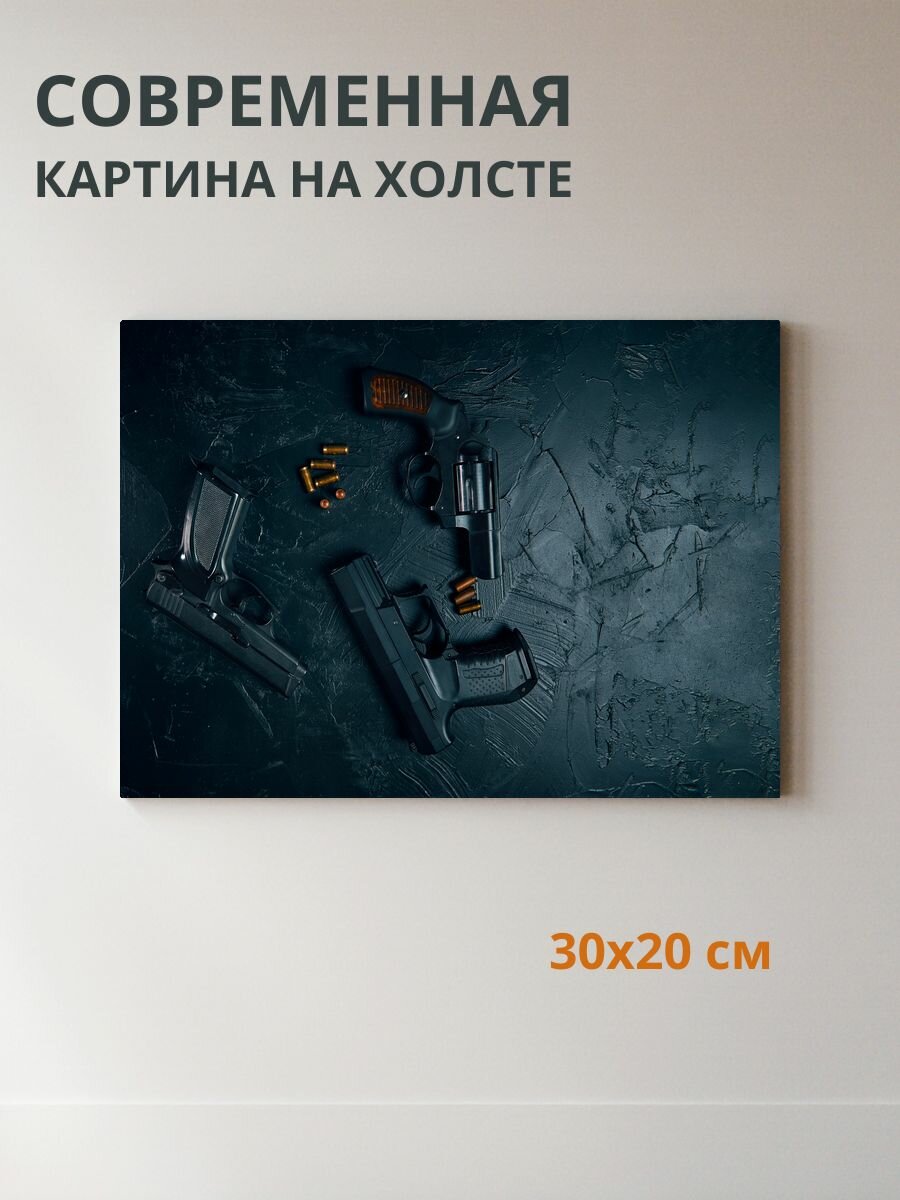Картина на холсте Оружие и патроны 30x20 см