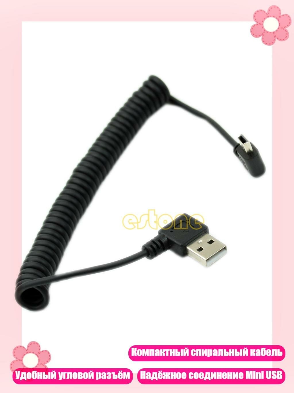 USB 2.0 A (M) – Mini USB 5-Pin 90° спиральный адаптер