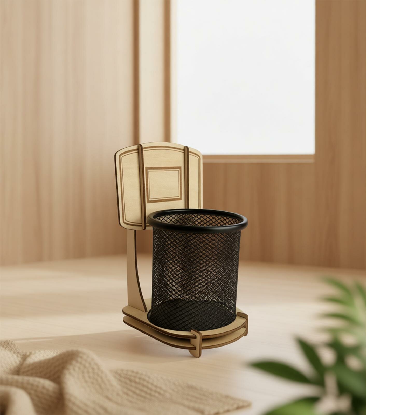 Practical Wooden Basketball Inspired Writing Tool Holder For Workspaces