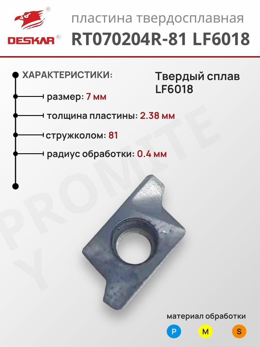 Пластина RT 070204R-81 LF6018 для токарных инструментов по металлу, DESKAR, сплав LF6018, сделано по стандартам ISO