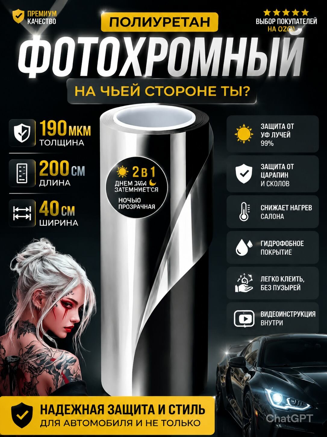 Пленка автомобильная антигравийная 2 мх40 см