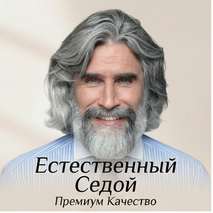 Парик мужской серый средне-длинный волнистый, дышащий капюшон
