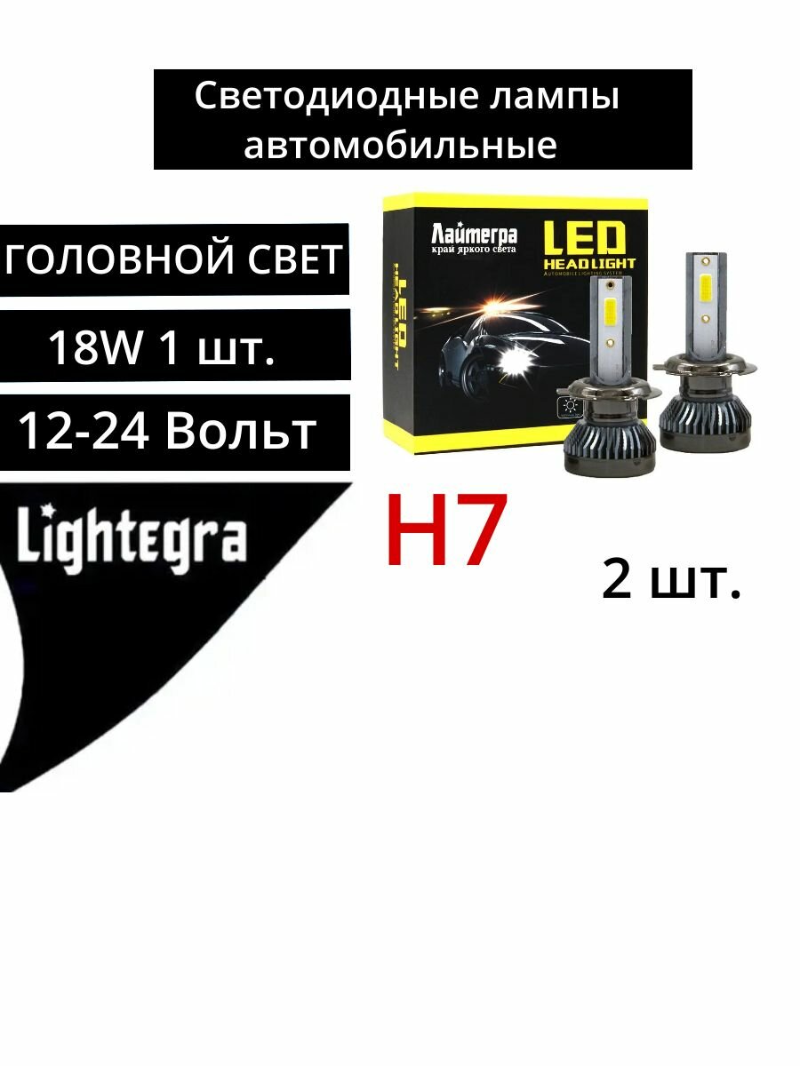 H7 лампы автомобильные светодиодные, 36W 9-32 Вольт 2 шт, без вентилятора