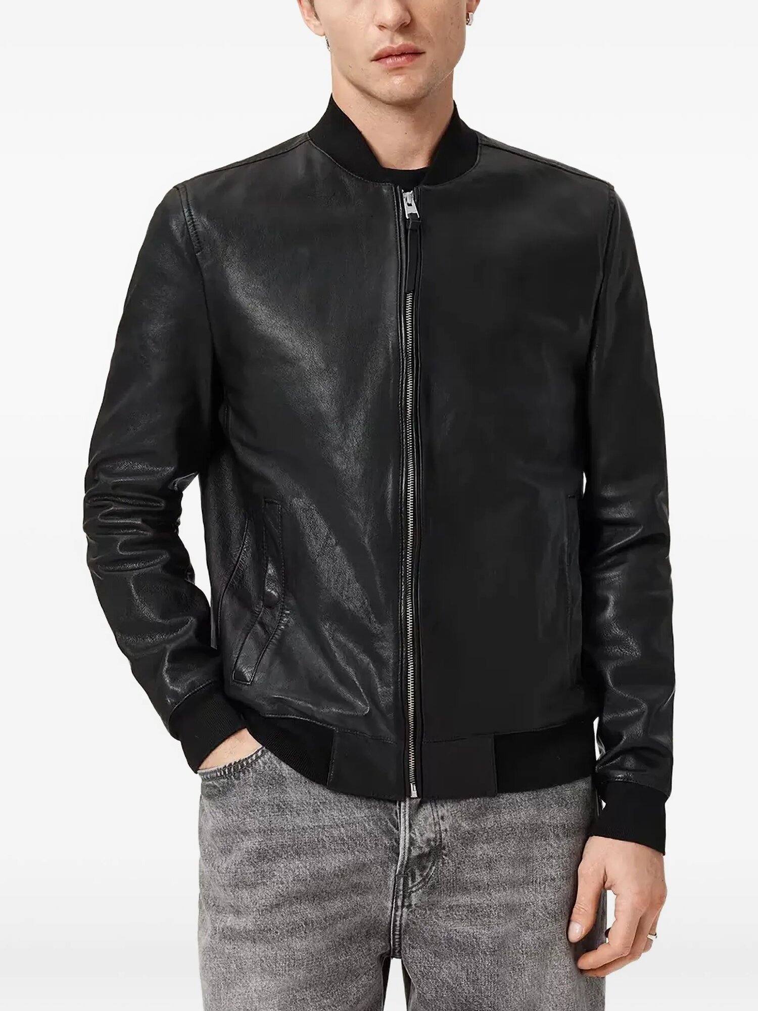 Куртка AllSaints Zip-up leather bomber jacket, размер 52 — фото 1