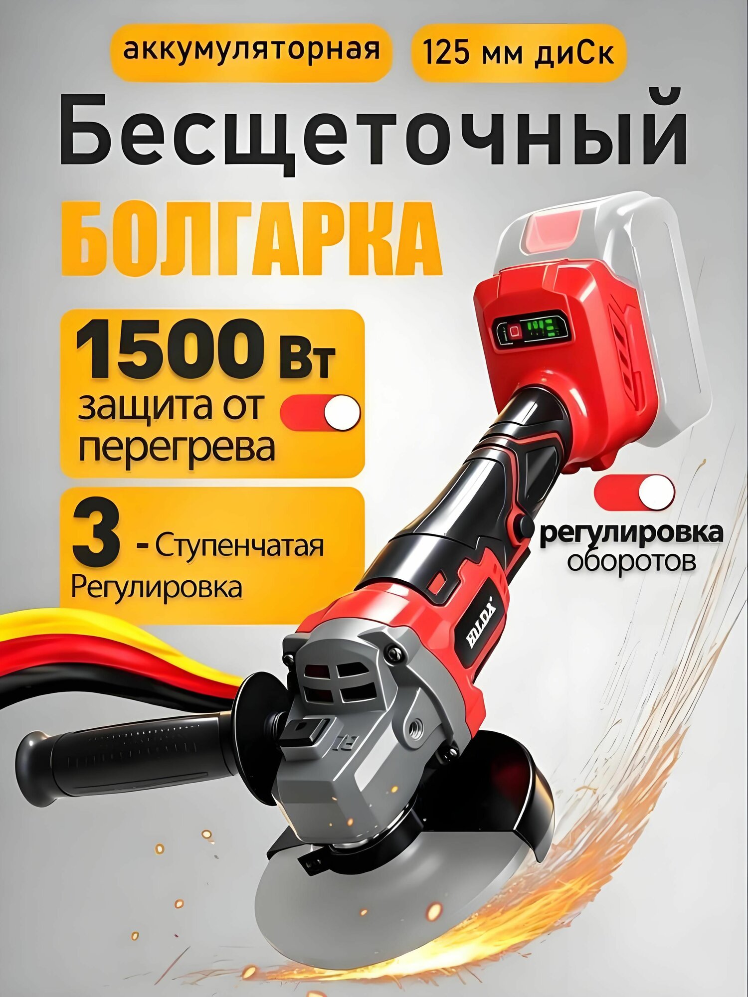 Болгарка аккумуляторная бесщеточная(Не содержит батареи)