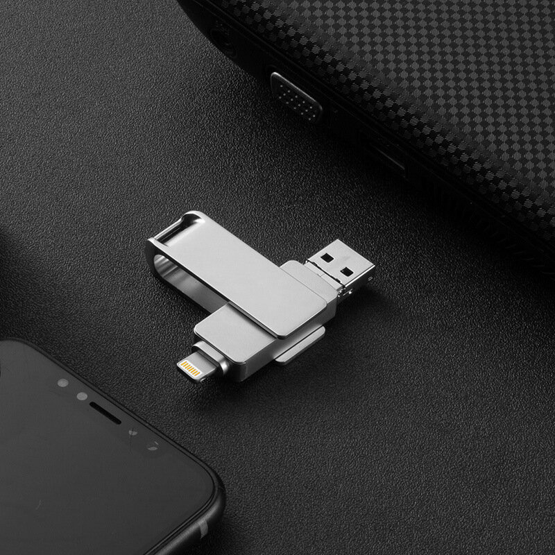 Металлический USB-накопитель с функцией OTG для iPhone и Android, 256 ГБ, серебристый