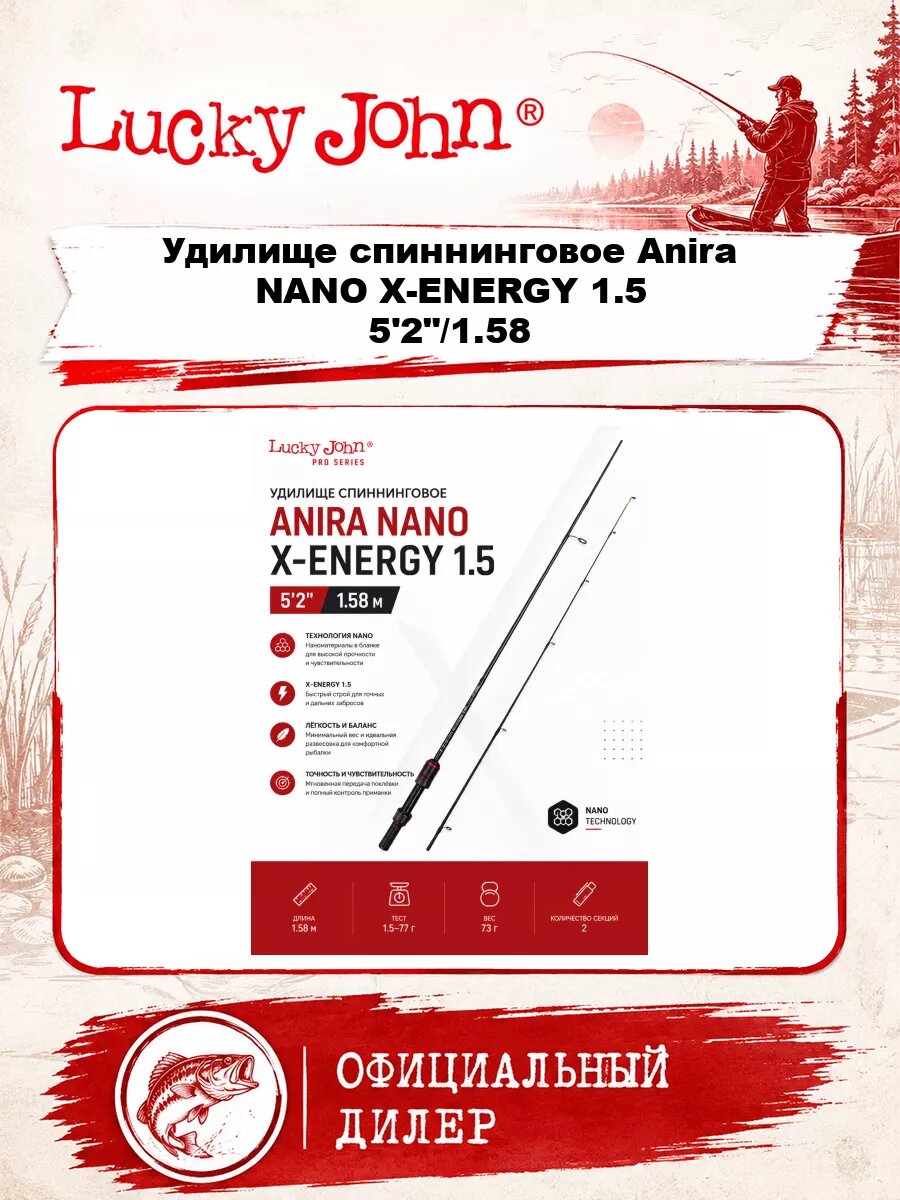 Удилище спиннинговое Lucky John Anira NANO X-ENERGY 1.5 5'2"/1.58