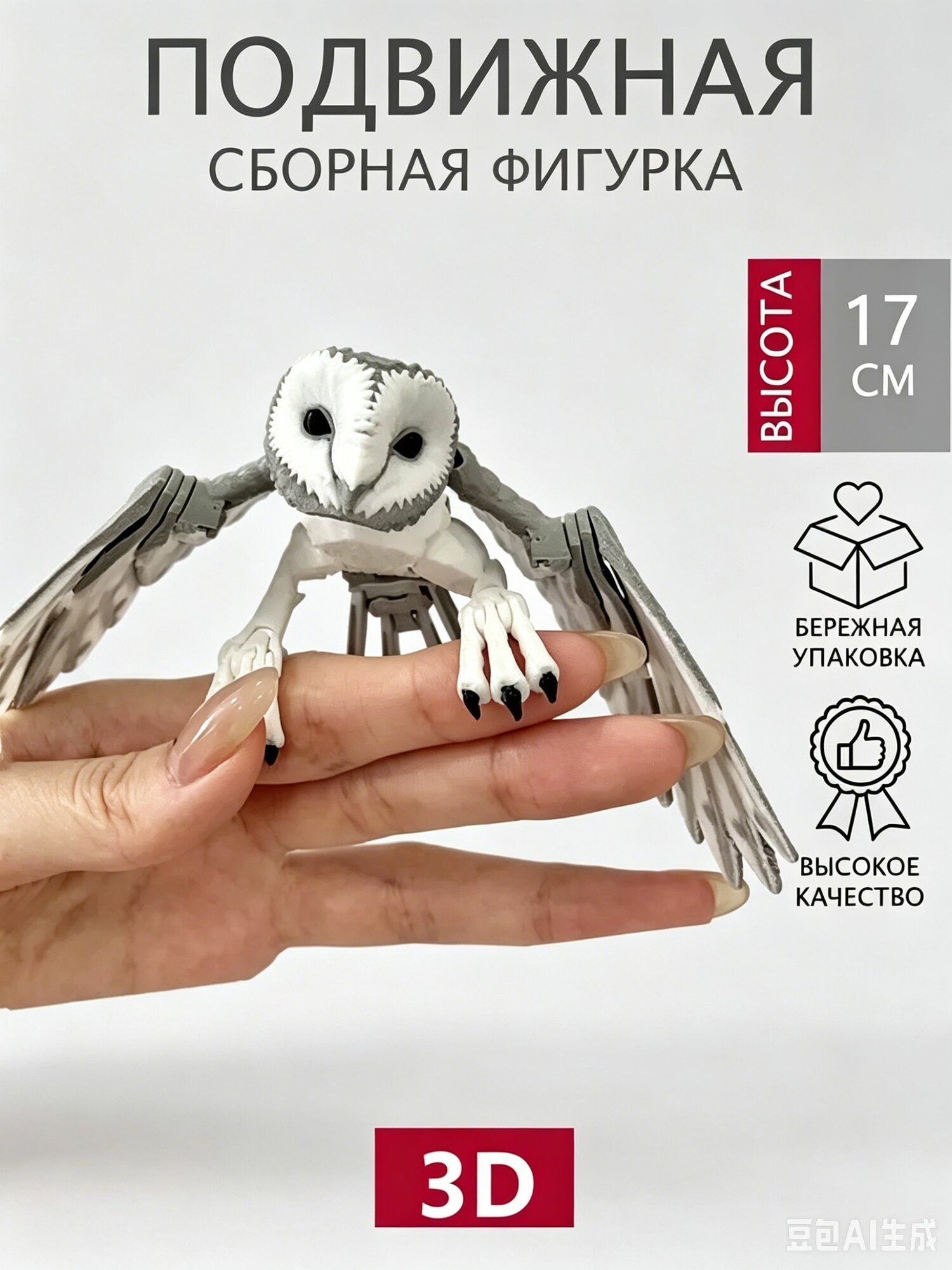 Подвижные игрушки 3д, сова, Суставы могут двигаться ,3д игрушка подвижная ,17CM
