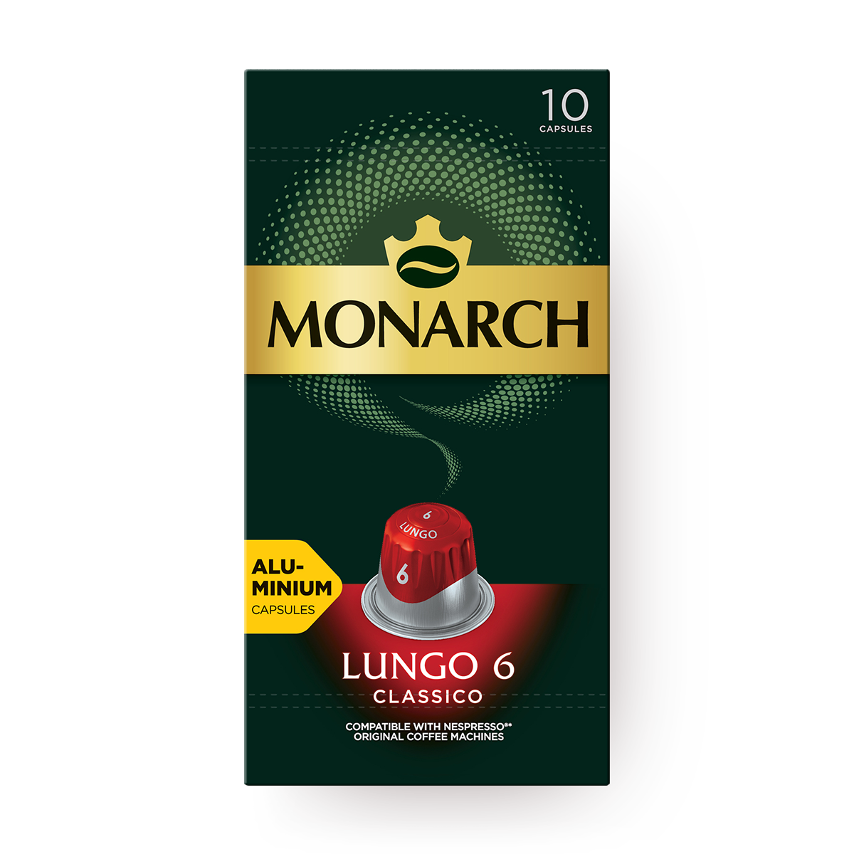 Кофе в капсулах Monarch Lungo 6, для Nespresso, 10 капсул, картонная упаковка