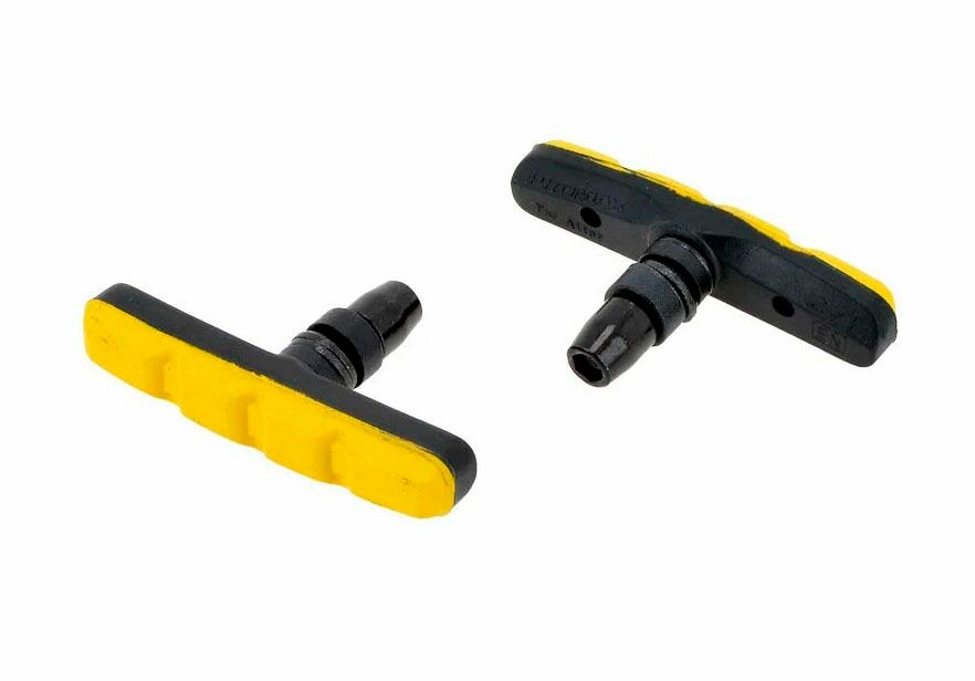 Тормозные колодки PROMAX Yellow V-Brake 70мм с крепежом, черно-желтые, симметричные