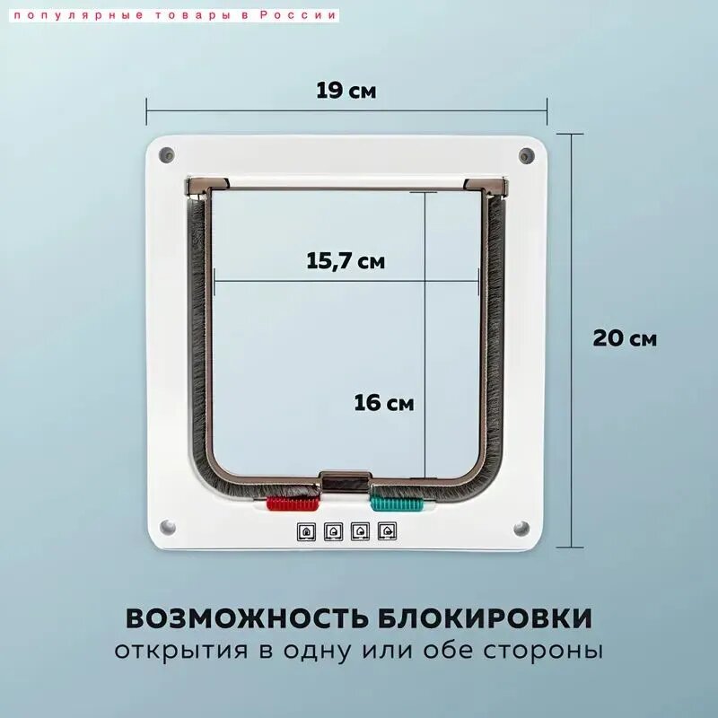 Дверца для животных "люкс" белая пластиковая, для кошек, 200х200х10 мм — фото 1
