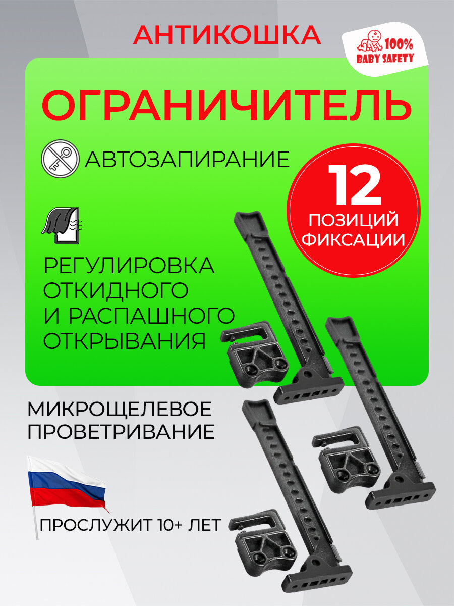 Антикошка, гребенка антикошка, ограничитель окна 3 шт серые Baby Safety