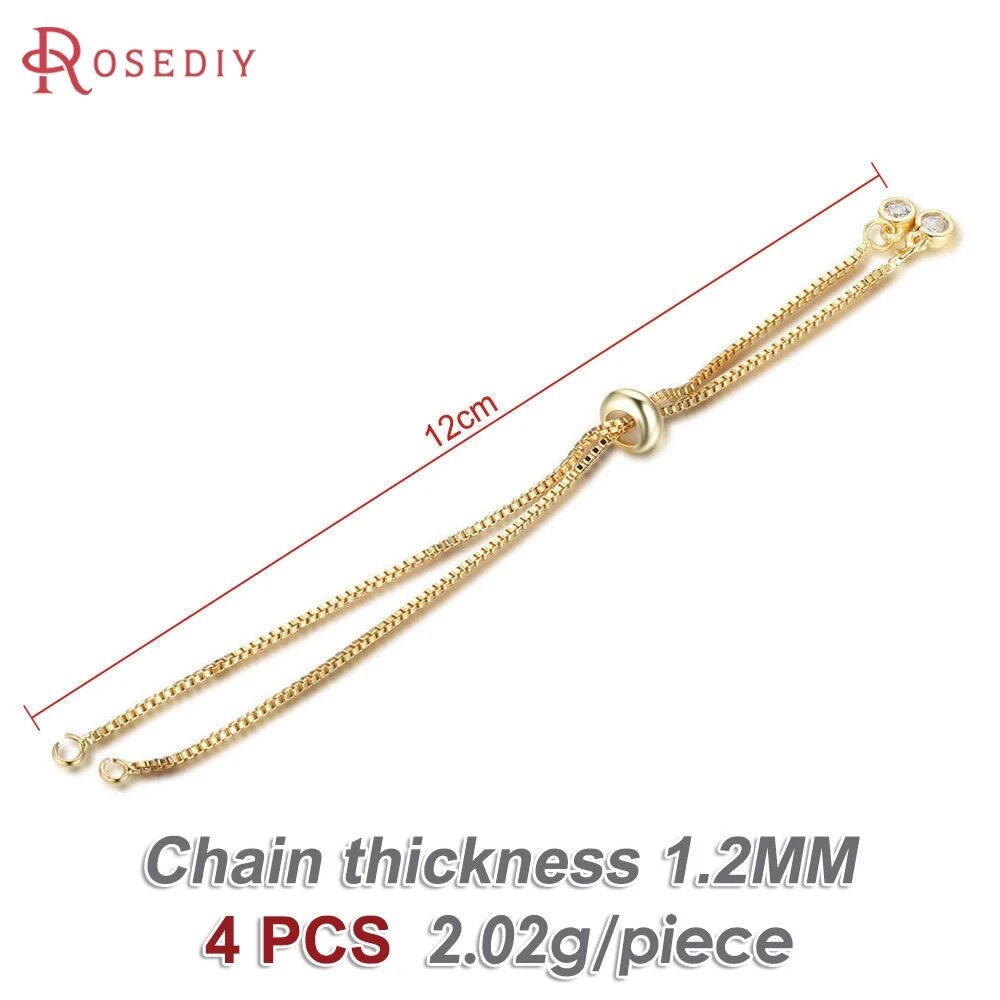 Браслет Rosediy, 12см, латунь, циркон, 4шт, 1.2мм, 37348-18